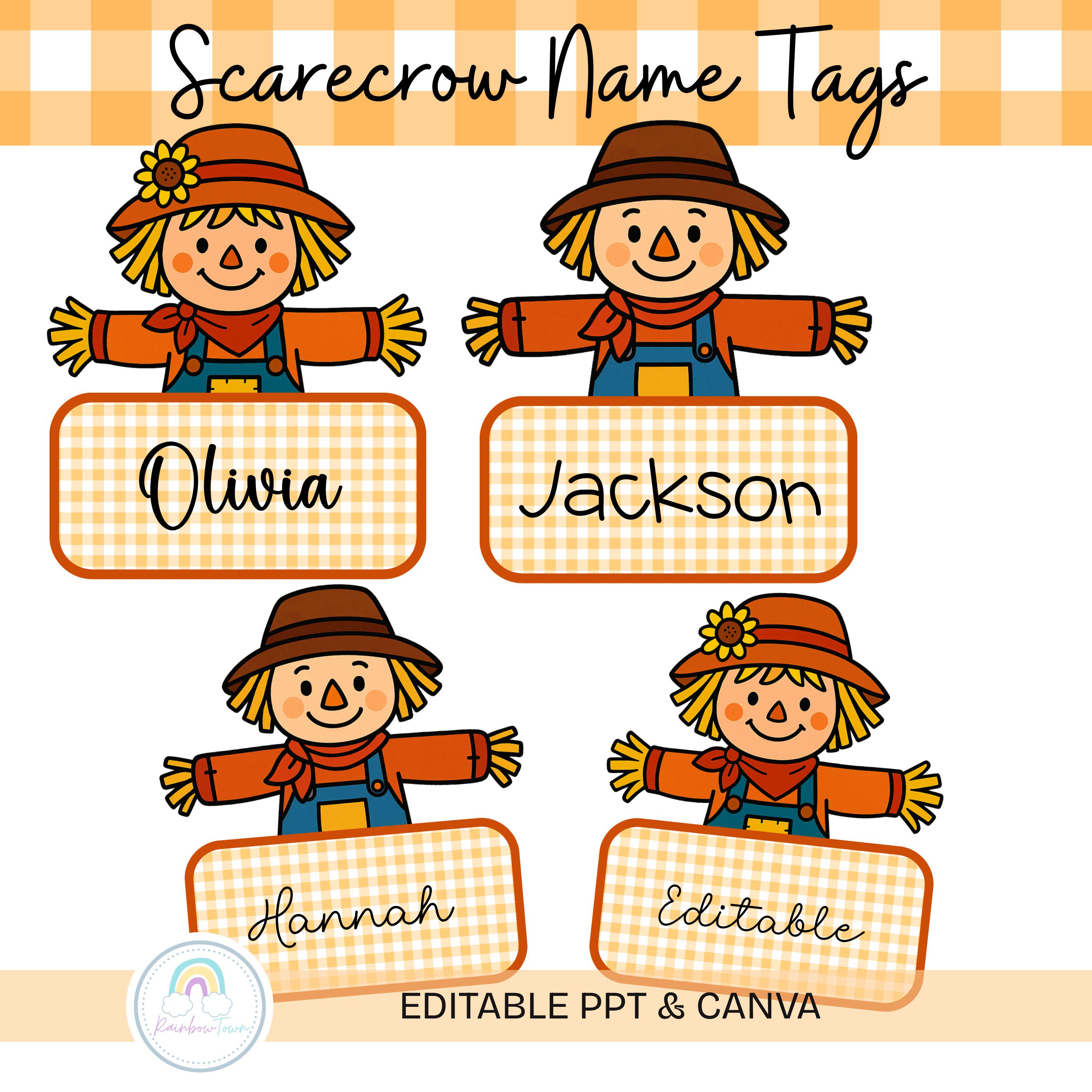 Scarecrow Name Tags Fall Classroom Decor Printable & Editable - Etsy