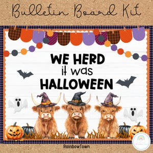 Halloween Bulletin Board Kit or Door Decor | Highland Cow Witch ...