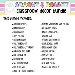Groovy Bright Classroom Decor Bundle Pastel Theme Printable & Editable ...