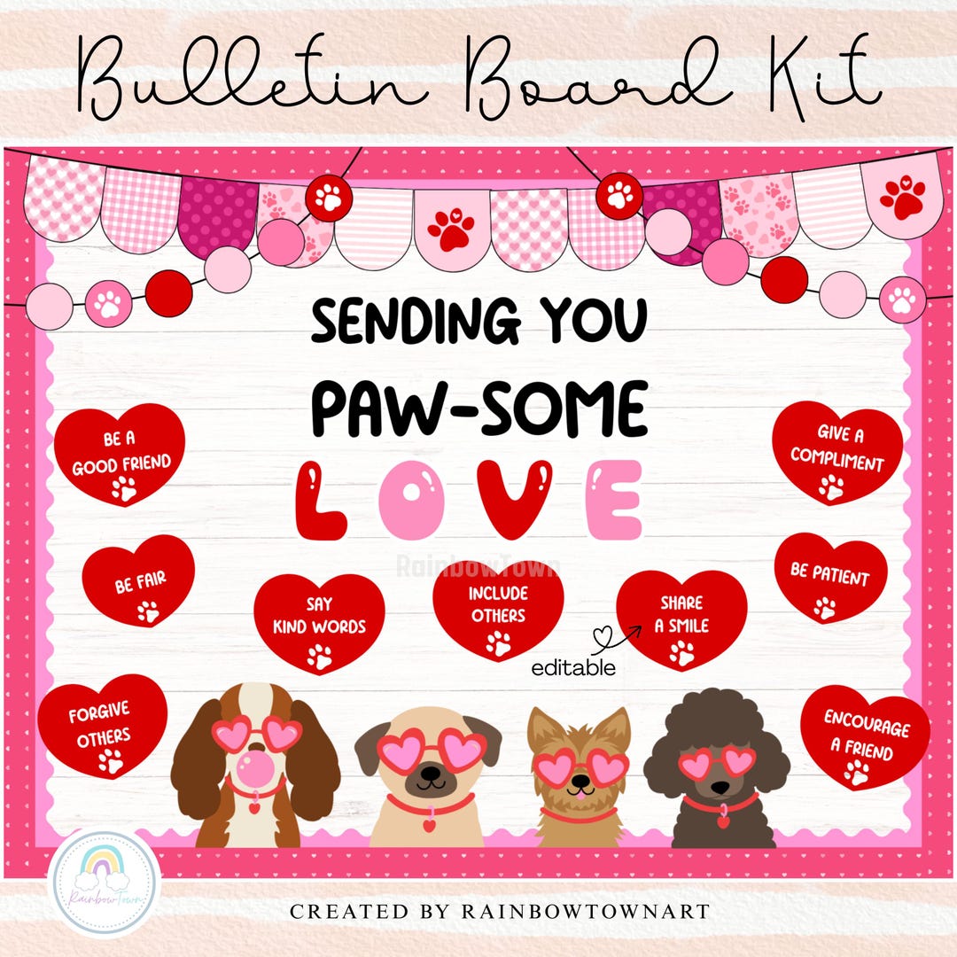 Valentine's Day Bulletin Board Kit Dog Classroom Decor Printable ...