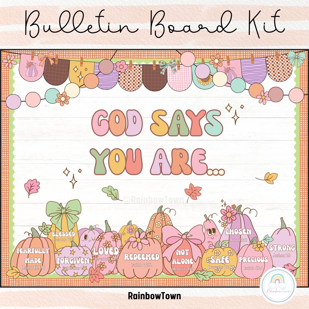 Fall Bulletin Board Kit Groovy Pastel Pumpkin Christian Classroom Decor ...