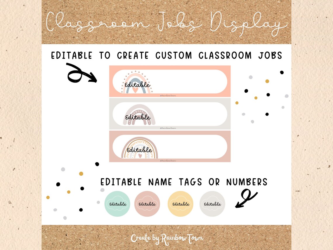 BOHO Rainbow Classroom Jobs Editable - Etsy