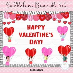 Valentine's Day Bulletin Board Kit Hot Air Balloon Classroom Decor ...