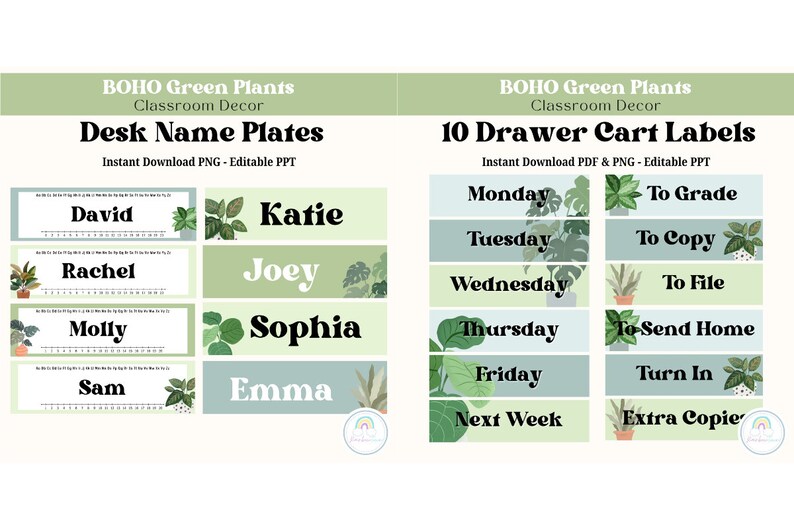 Boho Green Plant Classroom Decor Bundle Neutral Calm Theme Printable ...