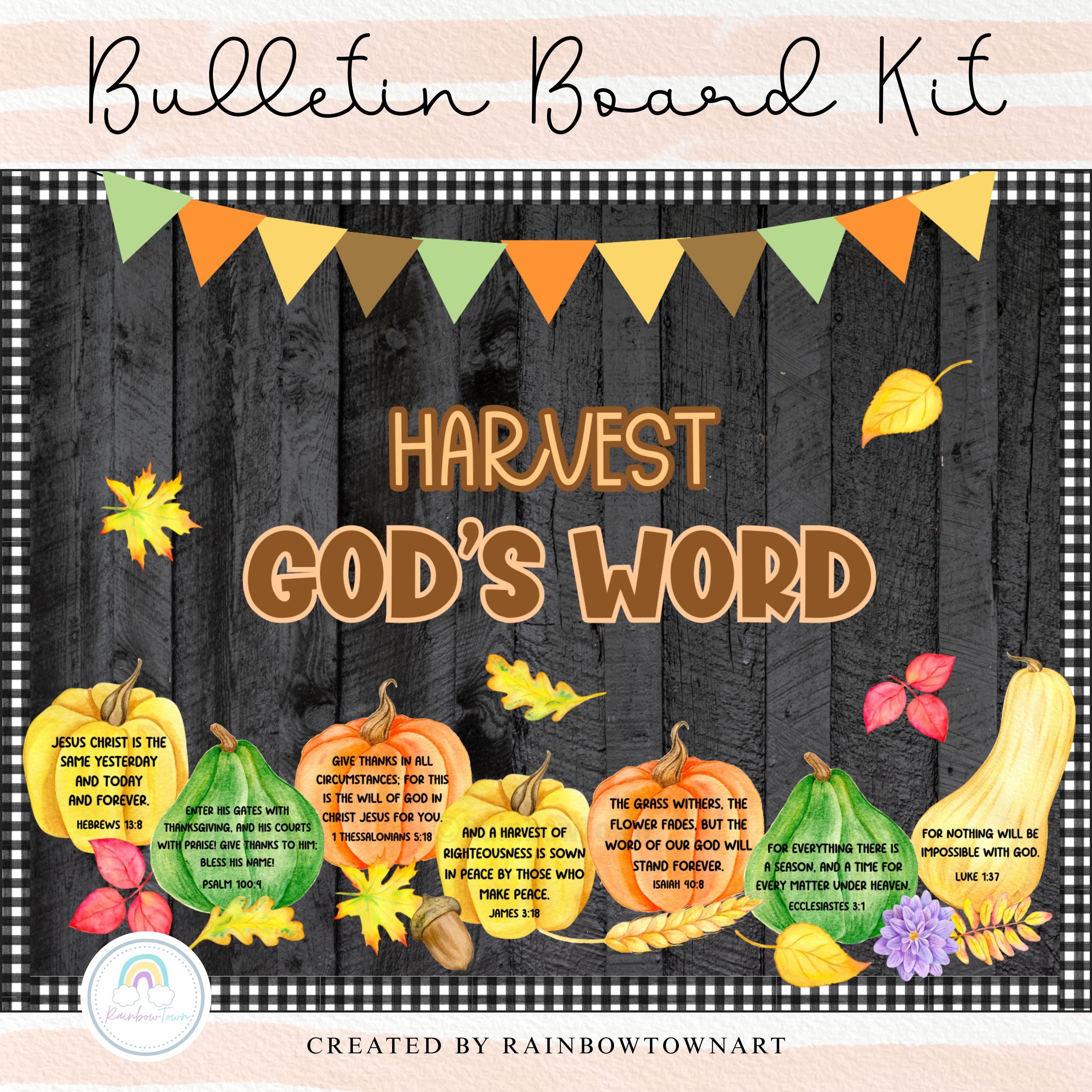 Harvest Fall Bulletin Board Kit | Bible Verses Christian Classroom ...