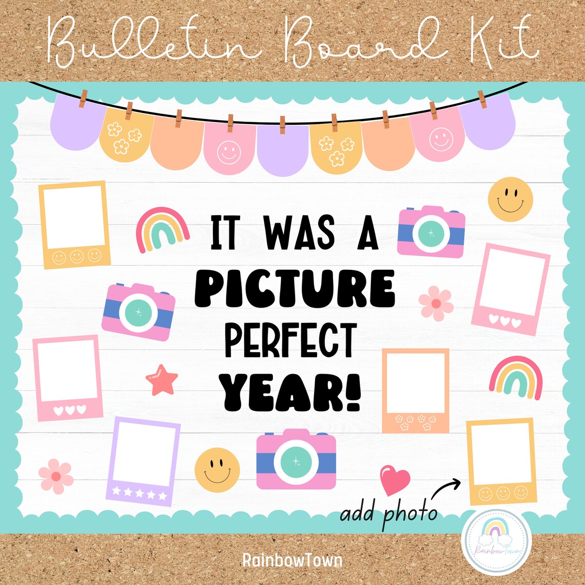 End of Year Photo Bulletin Board Kit: Groovy Classroom Decor (printable ...