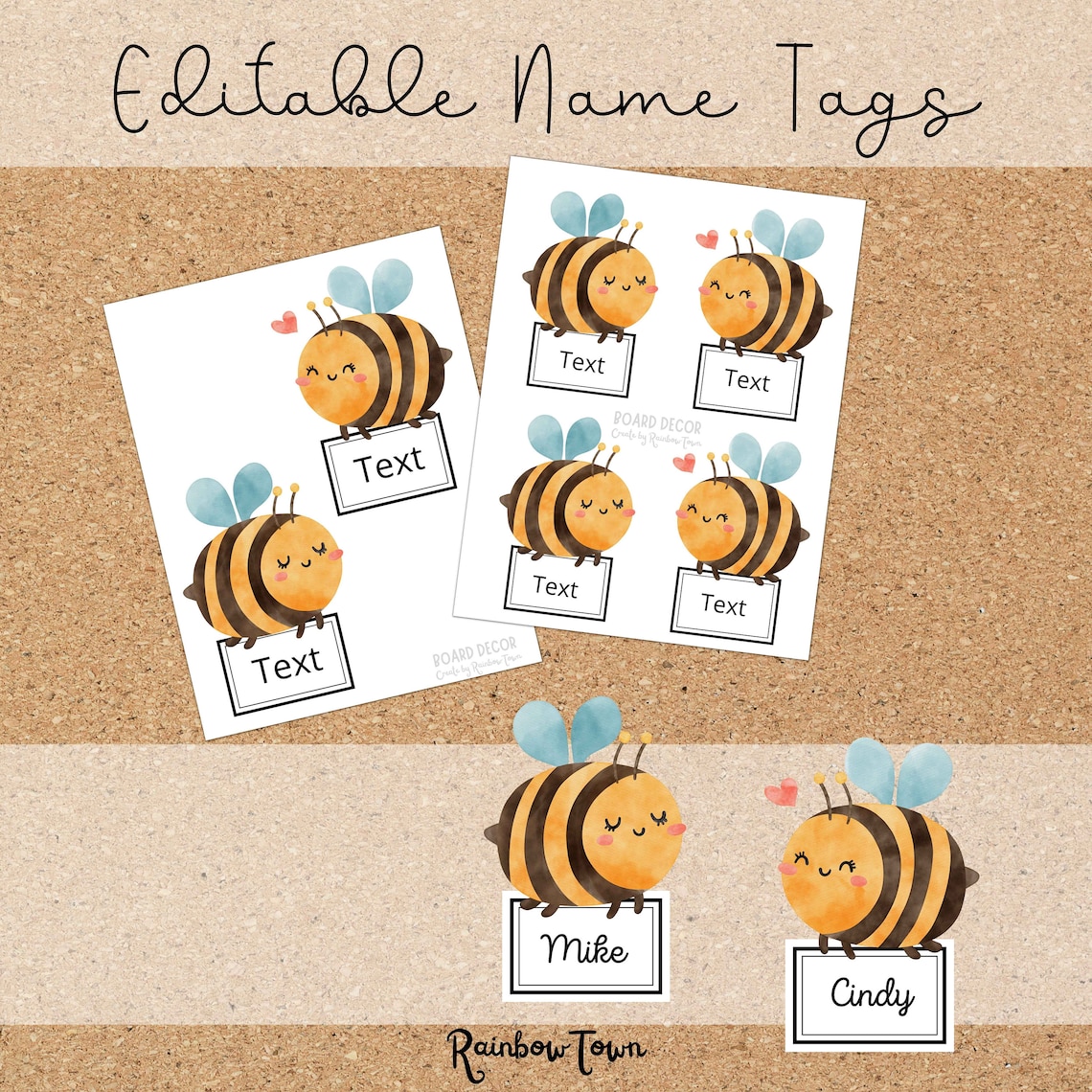 BEE Editable Name Tags Spring Summber Bulletin Board - Etsy