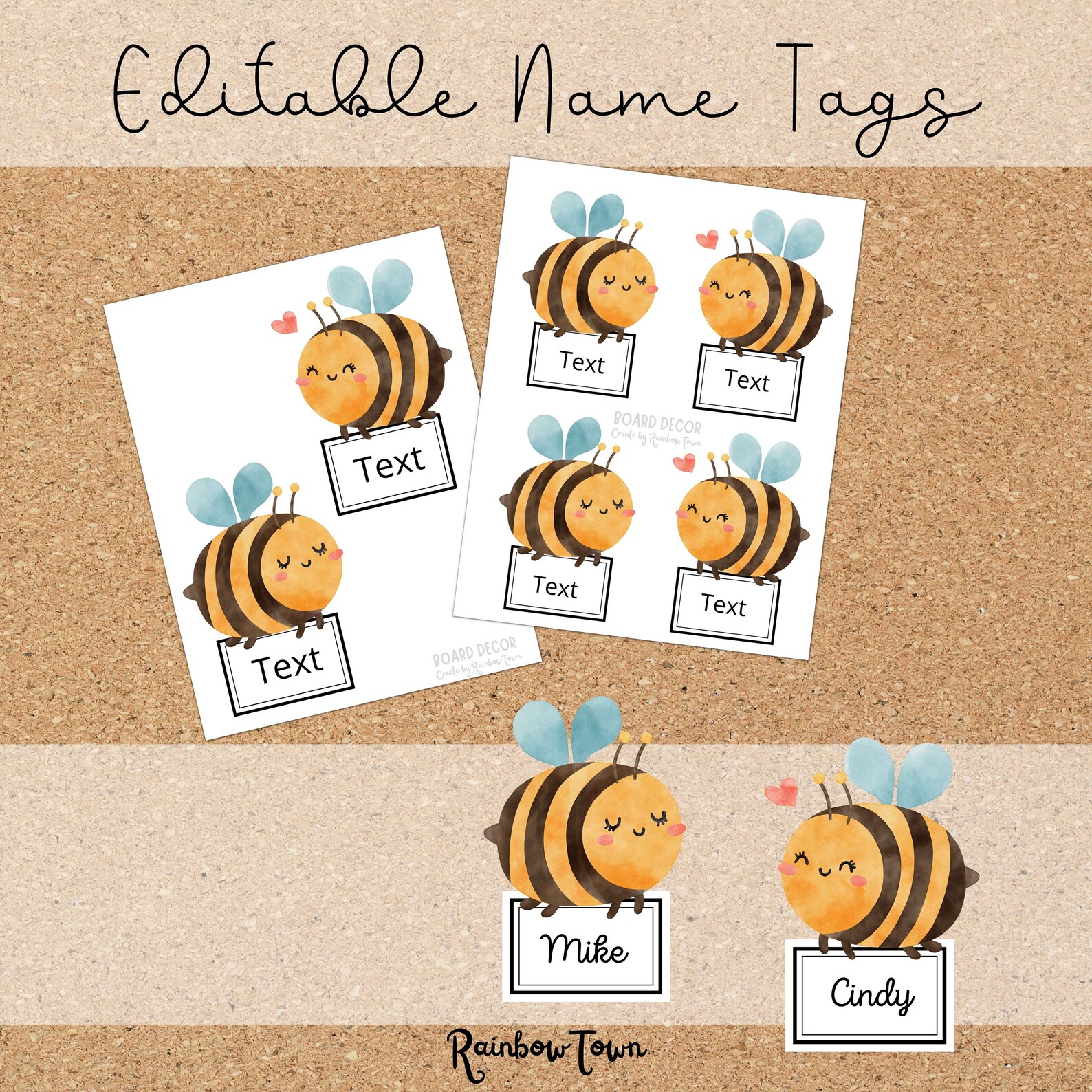 BEE Editable Name Tags Spring Summber Bulletin Board - Etsy