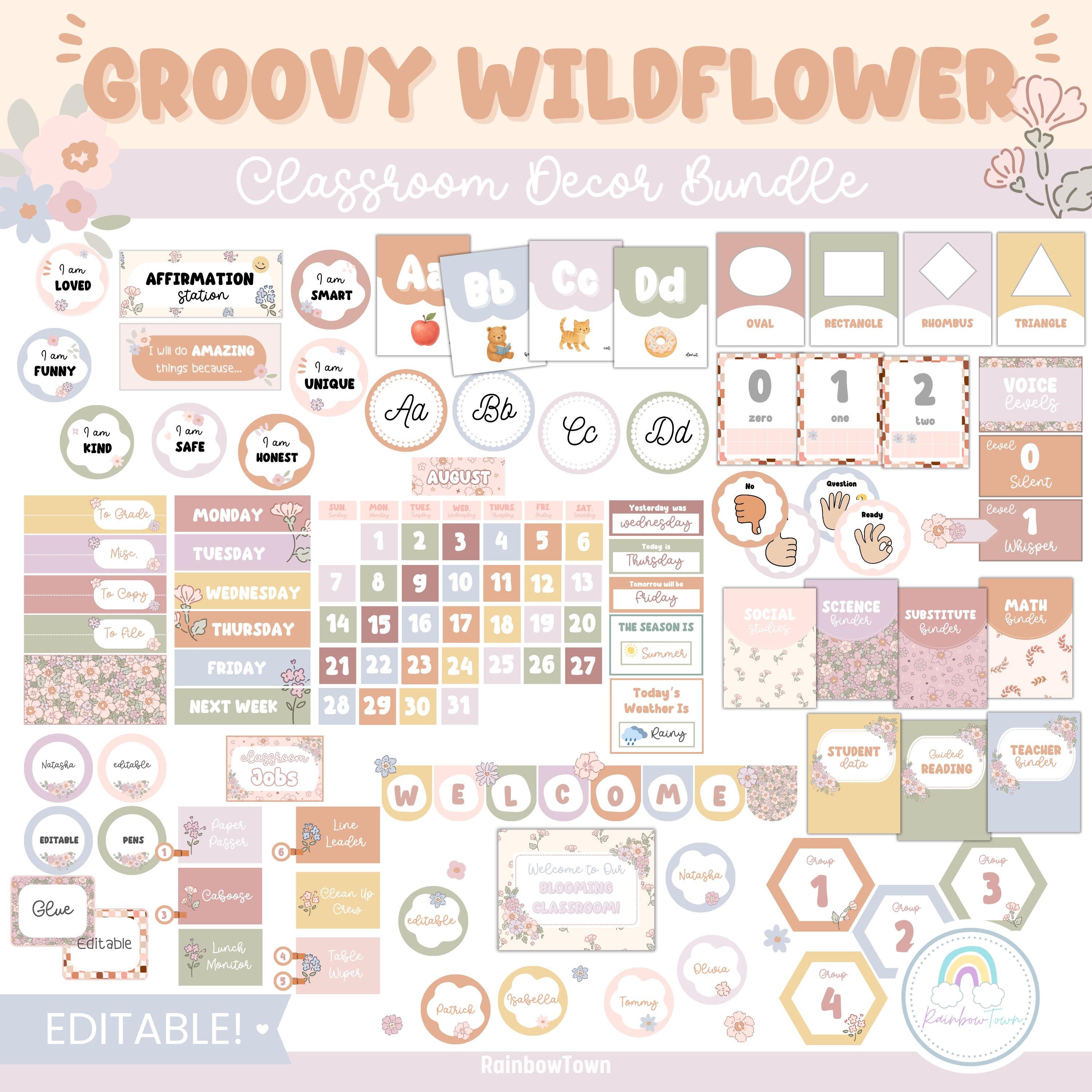 Groovy Wildflower Classroom Decor Bundle Calm Pastel Floral Boho Theme ...