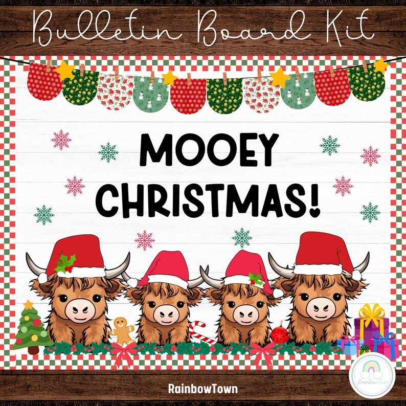 Highland Cow Christmas Bulletin Board Kit | Winter Holiday Classroom ...