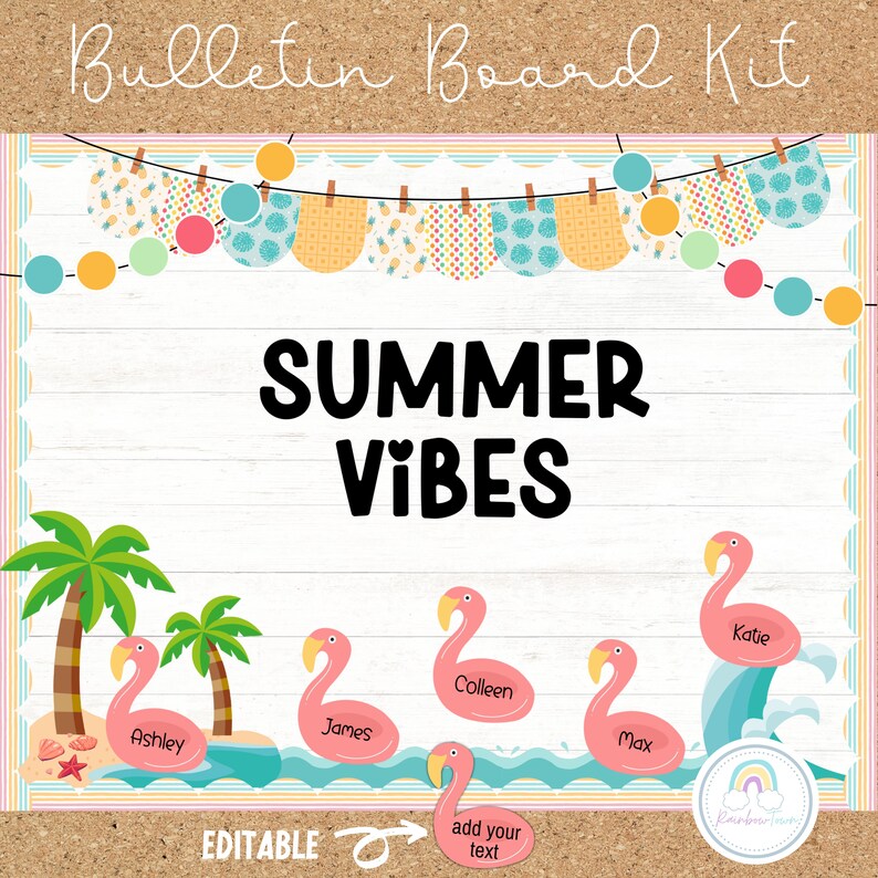 Summer Bulletin Board Kit Flamingo Classroom Decor Printable & Editable ...