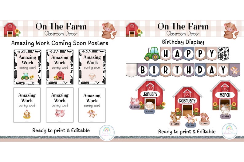 Farm Animal Classroom Decor Bundle Printable & Editable - Etsy