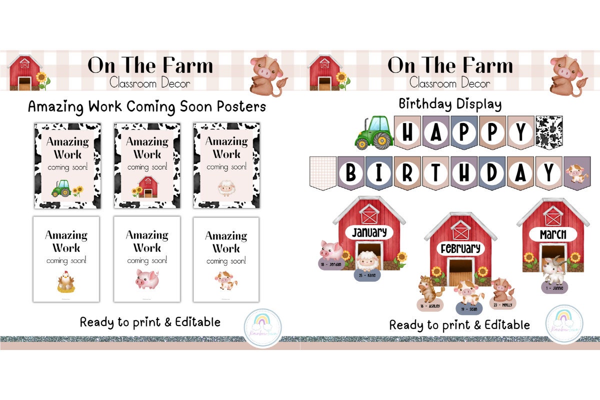 Farm Animal Classroom Decor Bundle Printable & Editable - Etsy