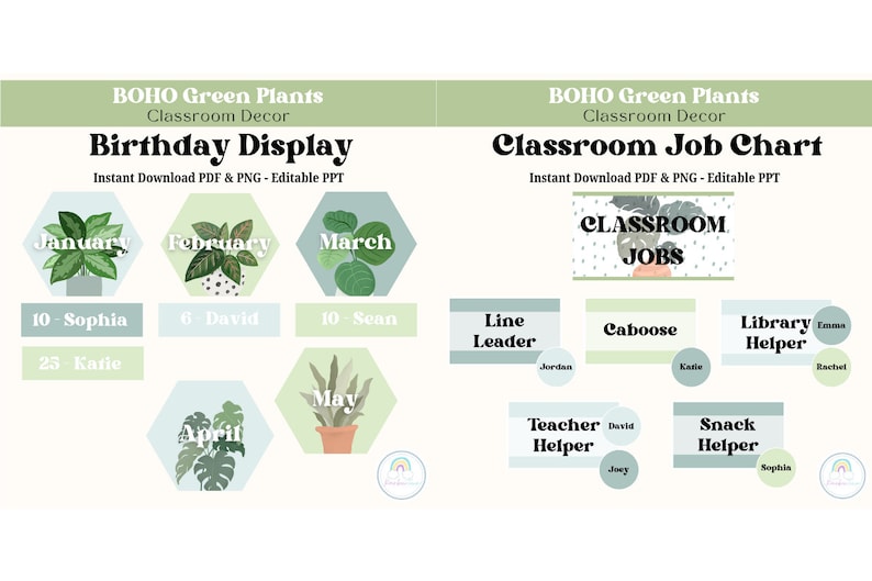 Boho Green Plant Classroom Decor Bundle Neutral Calm Theme Printable ...