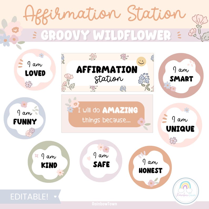 Groovy Wildflower Classroom Decor Bundle Calm Pastel Floral Boho Theme ...