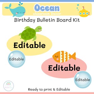 Birthday Bulletin Board Kit Under the Sea Birthday Display Editable ...