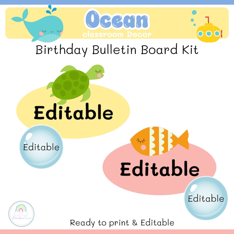 Birthday Bulletin Board Kit Under the Sea Birthday Display Editable ...