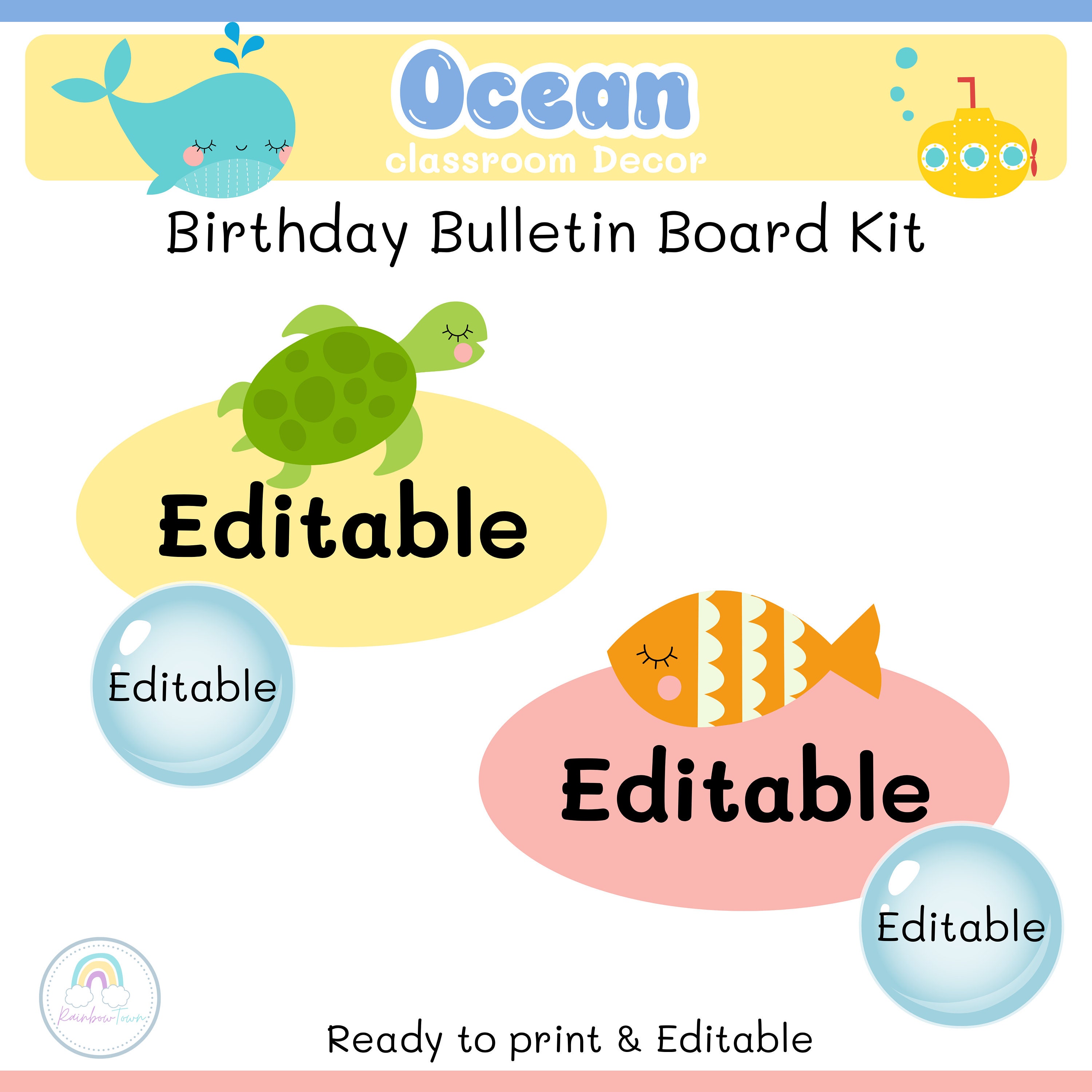 Birthday Bulletin Board Kit Under the Sea Birthday Display Editable ...