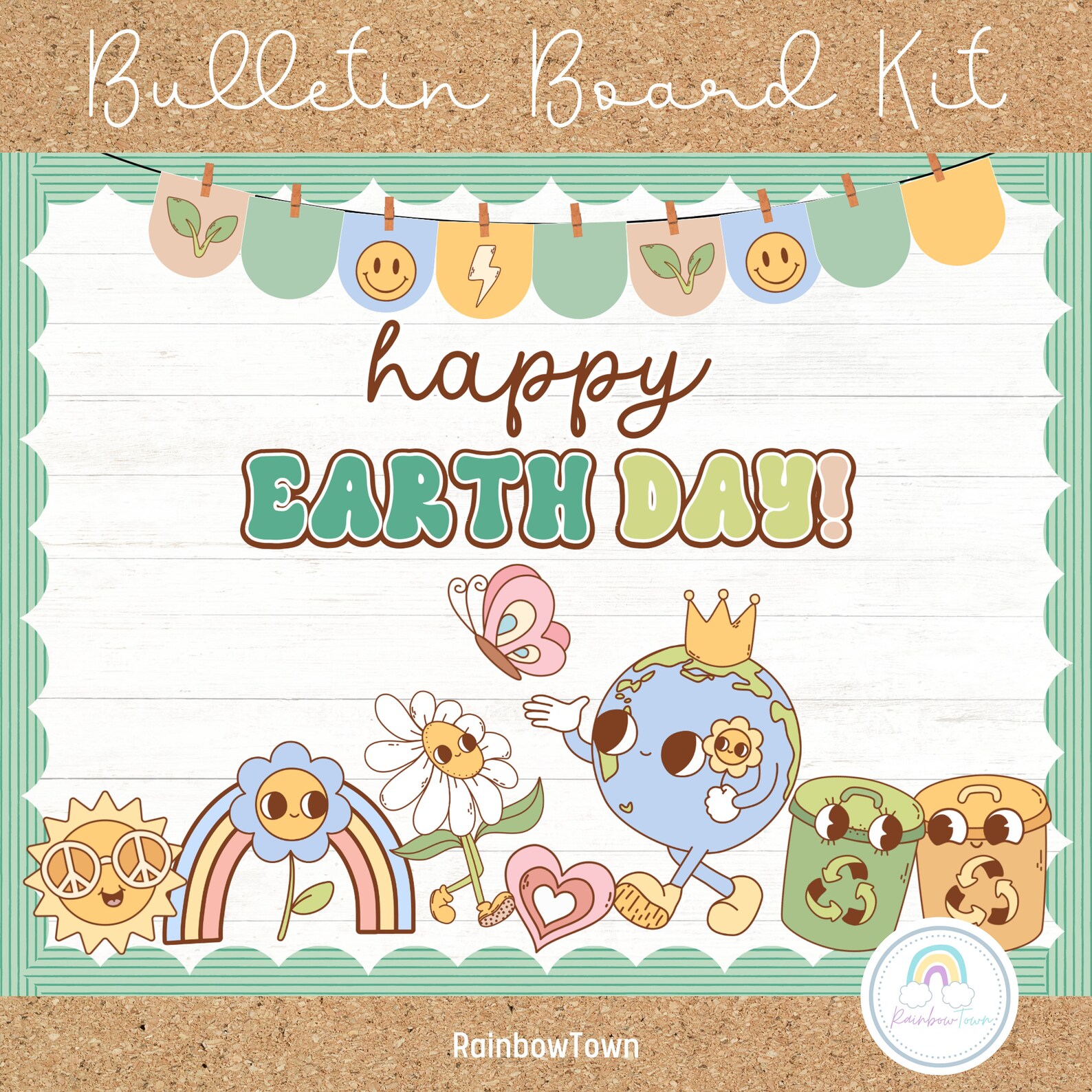 Earth Day Bulletin Board Spring Bulletin Board Kit Groovy Retro ...