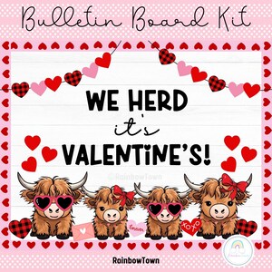 Valentine's Day Bulletin Board Highland Cow Theme February Classroom ...