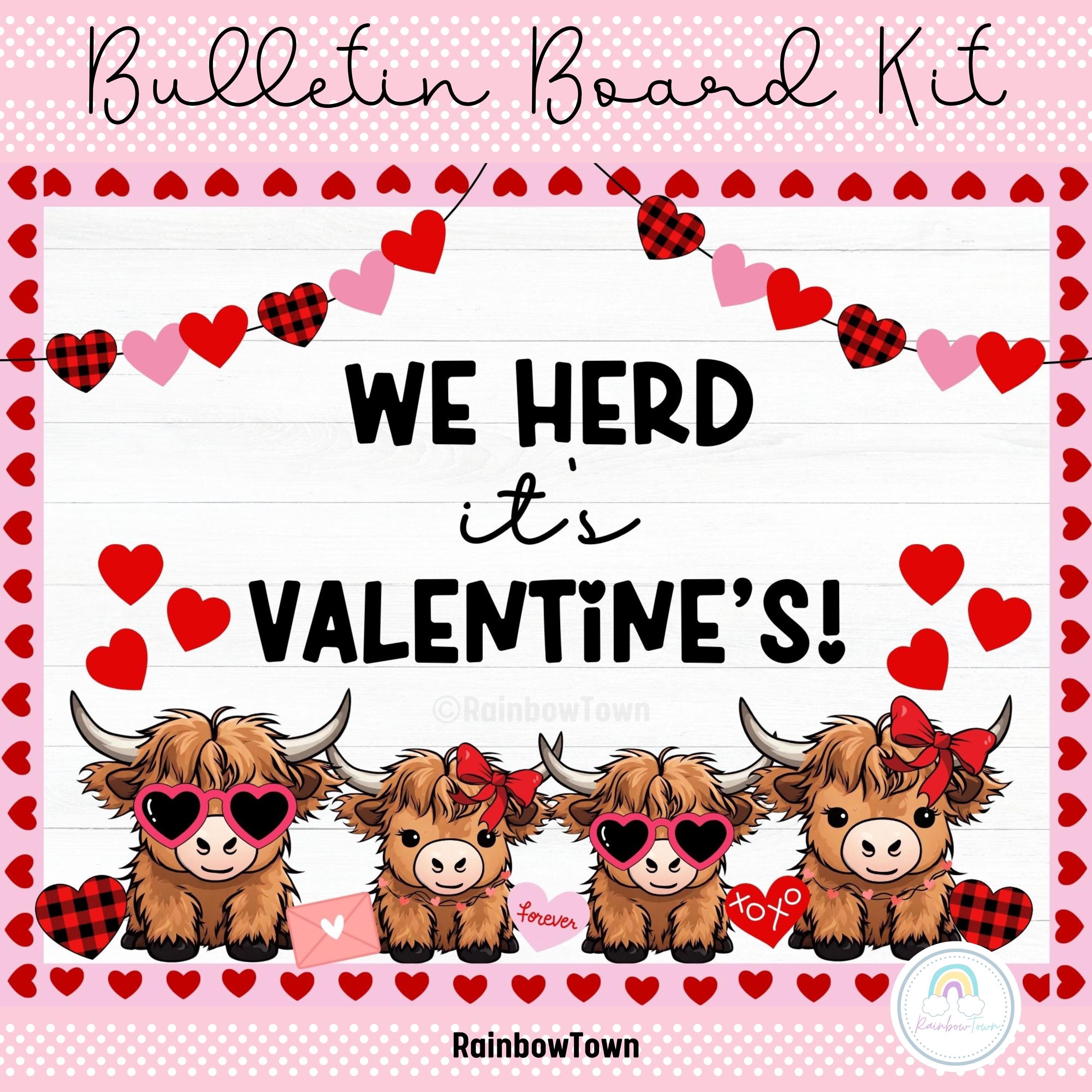 Valentine's Day Bulletin Board Kit Highland Cow Theme Classroom Decor ...