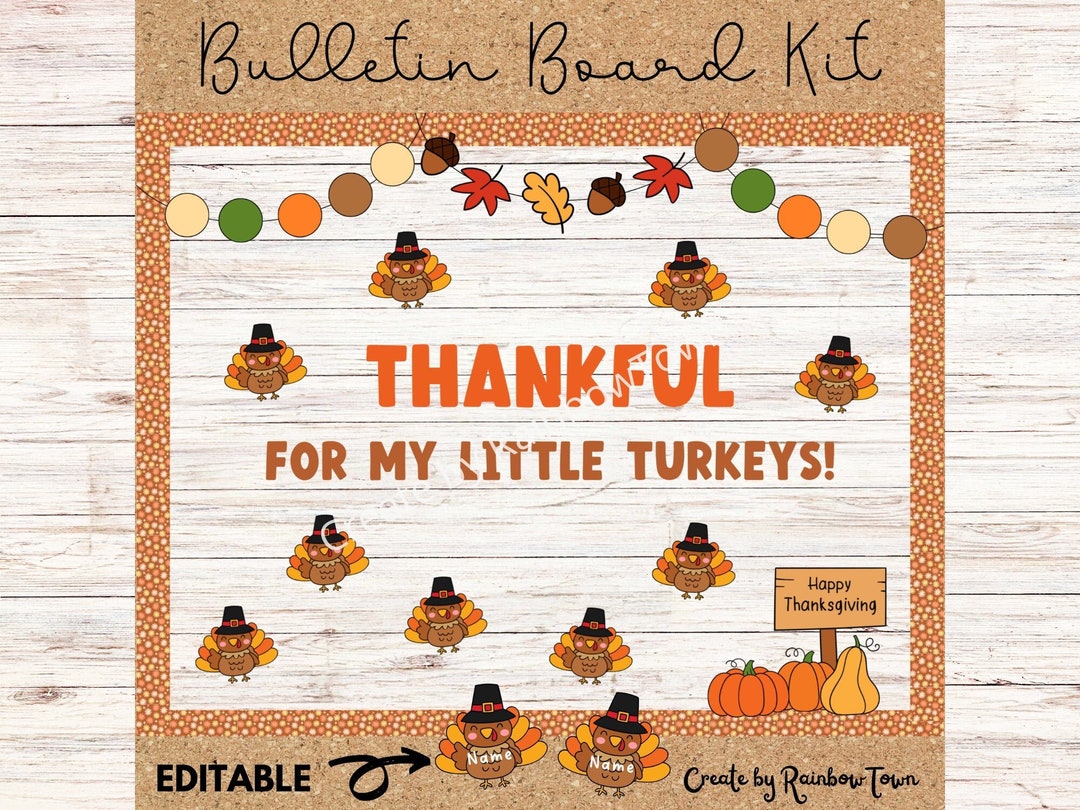 Thanksgiving Bulletin Board Kit Fall Classroom Decor Editable Turkey - Etsy