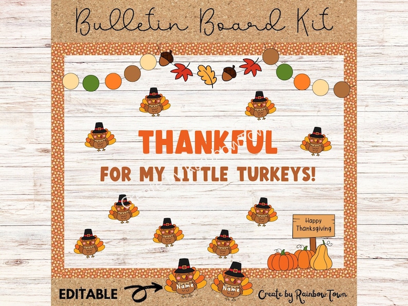 Thanksgiving Bulletin Board Kit Fall Classroom Decor Printable Digital ...