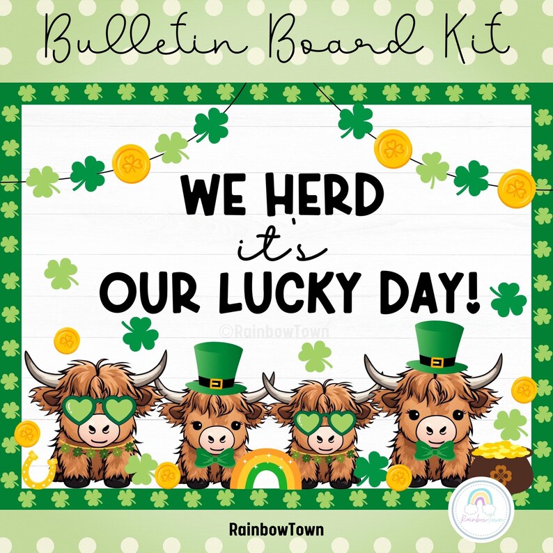 St.patrick's Day Bulletin Board Highland Cow March Classroom Decor ...