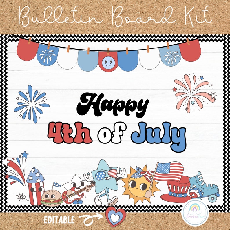 4th of July Bulletin Board Kit: Groovy Patriotic Classroom Decor (PDF ...