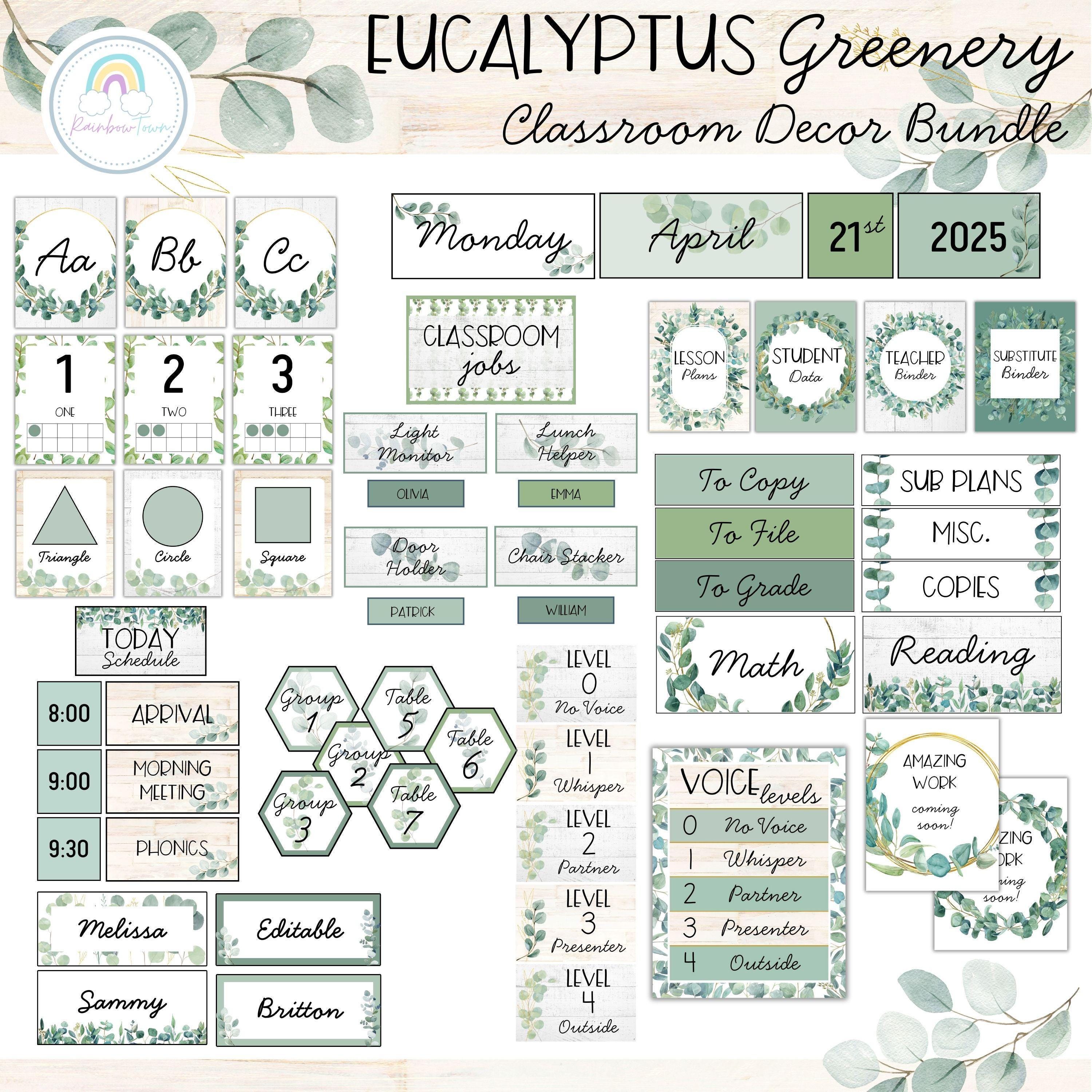 Eucalyptus Classroom Decor Bundle Botanical Classroom Theme Printable ...