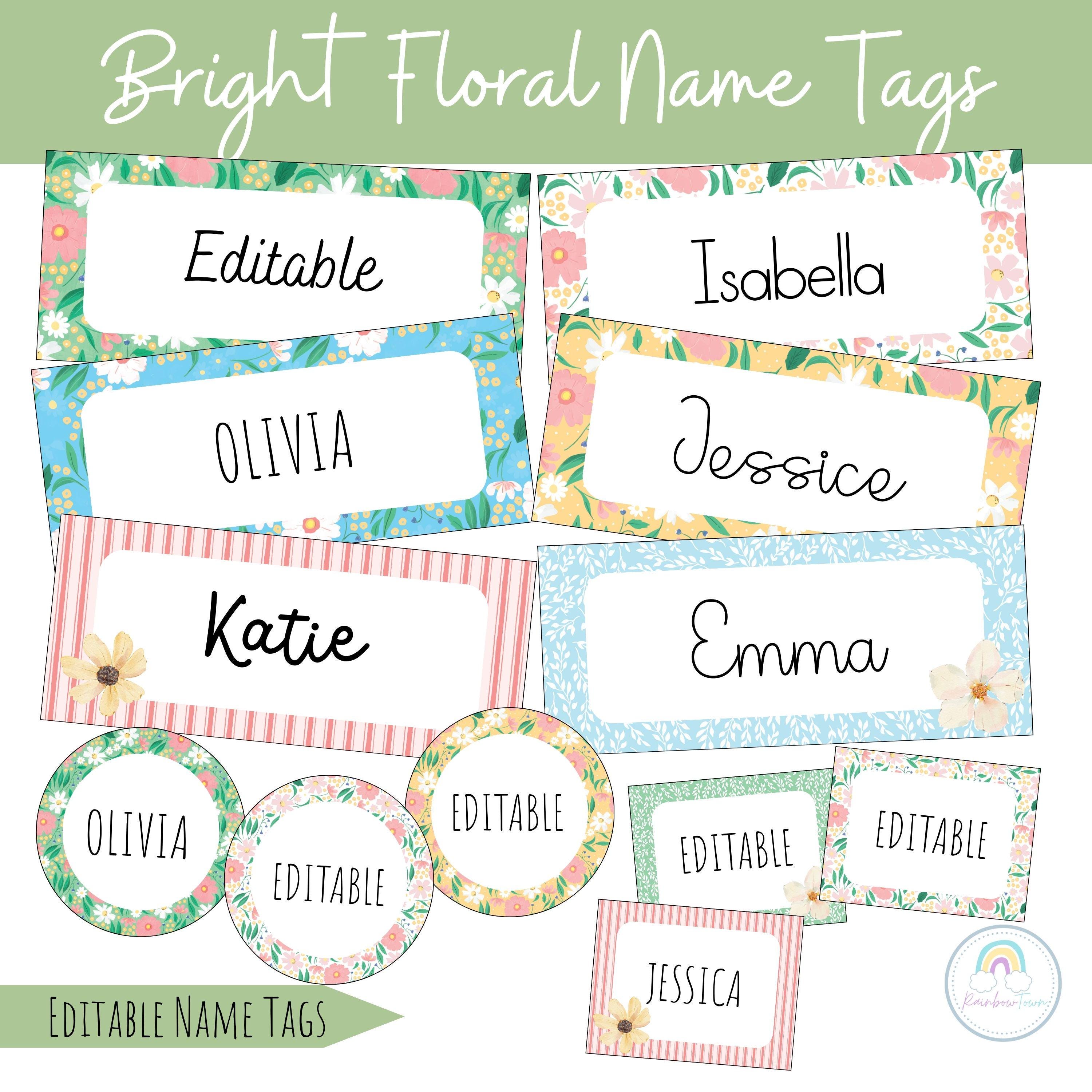 Floral Editable Name Tags: Classroom Student Desk Labels (PPT File) - Etsy