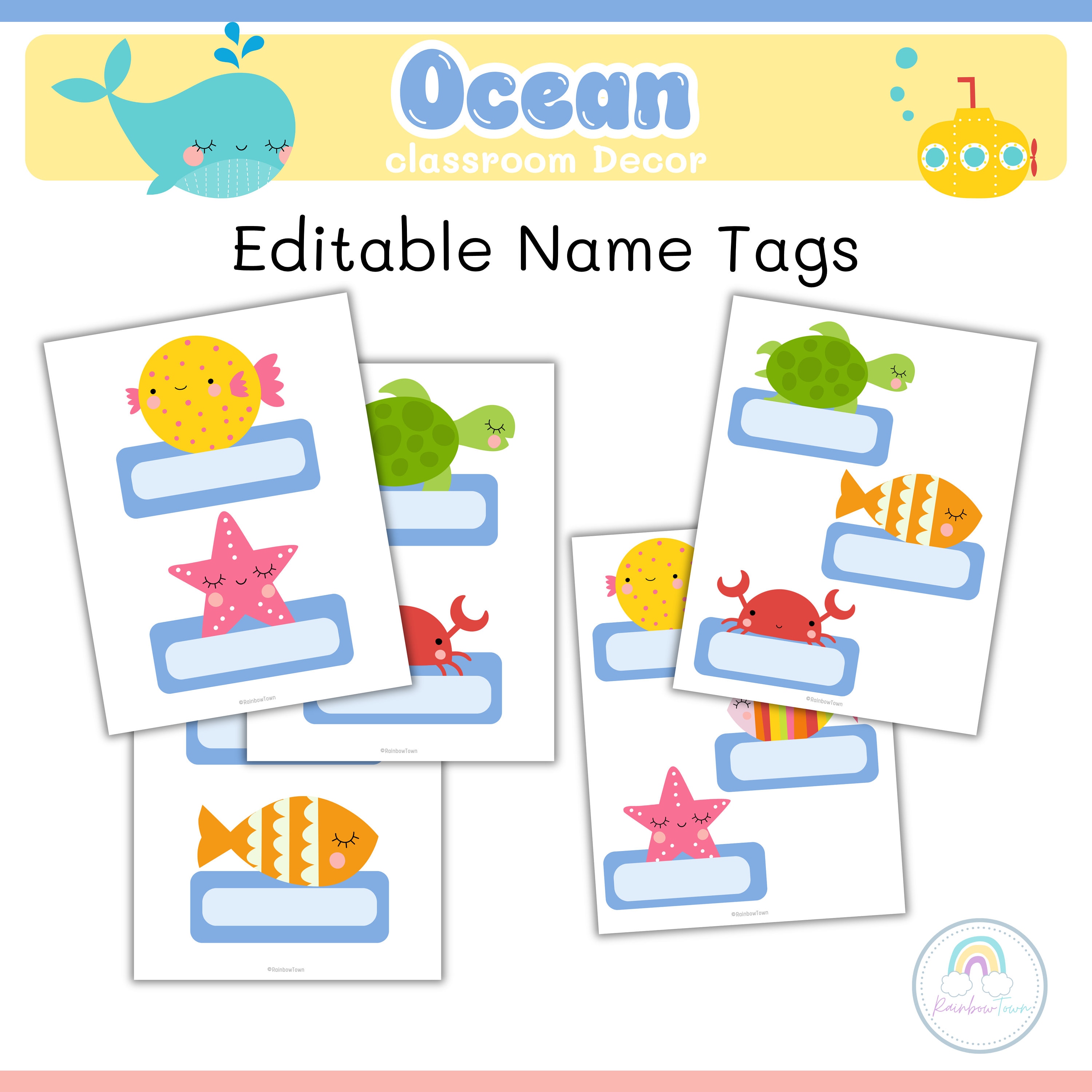 Under the Sea Editable Name Tags Ocean Student Name Labels Summer ...