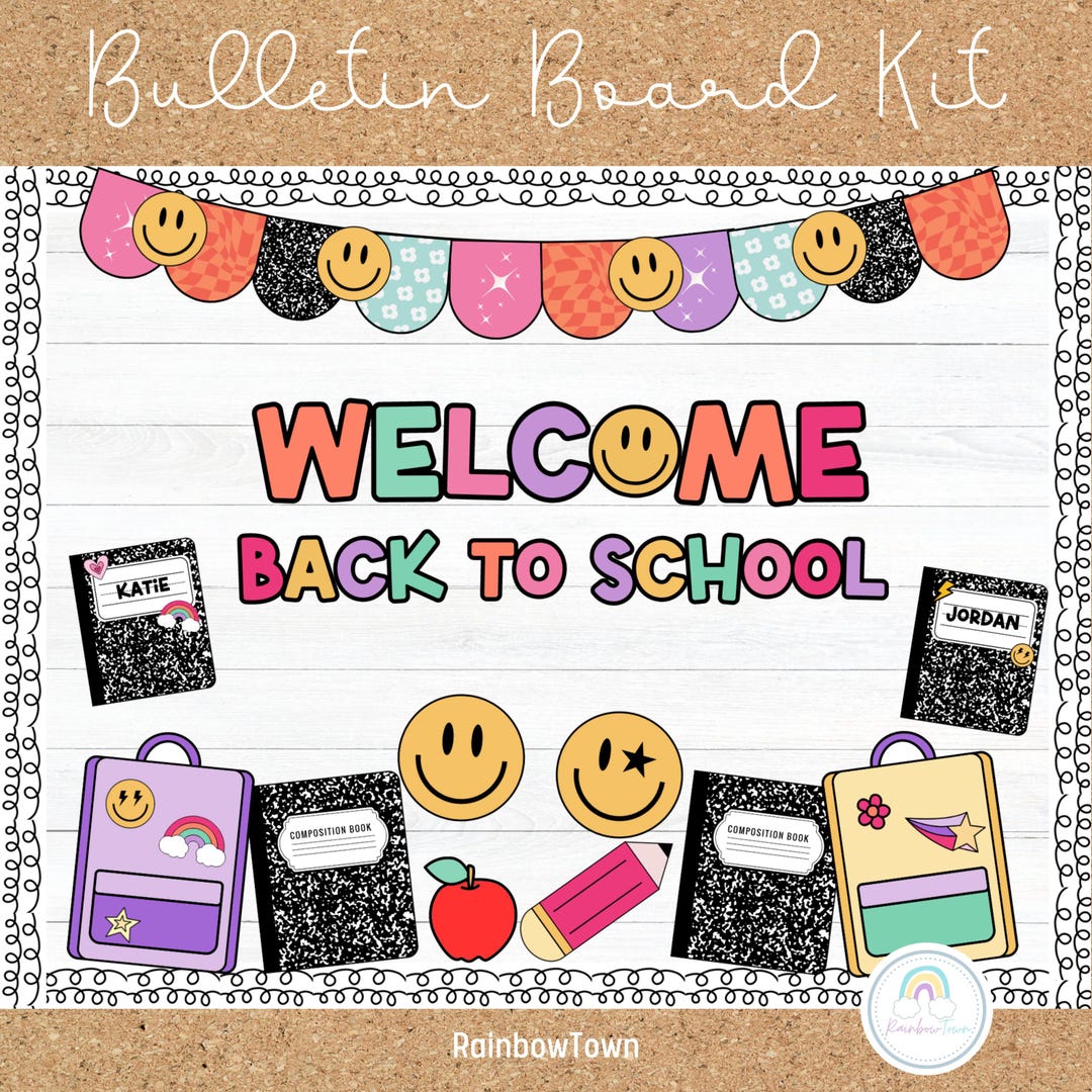 Groovy Back to School Bulletin Board Composition Notebook Decor Student ...