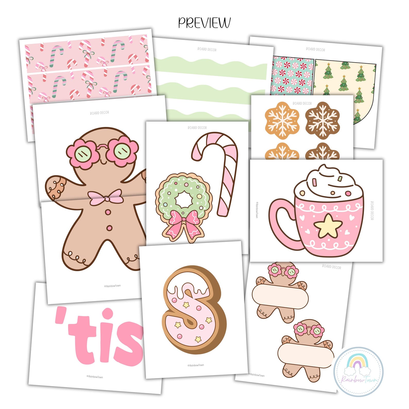 Christmas Bulletin Board Kit Gingerbread Holiday Classroom Decor ...