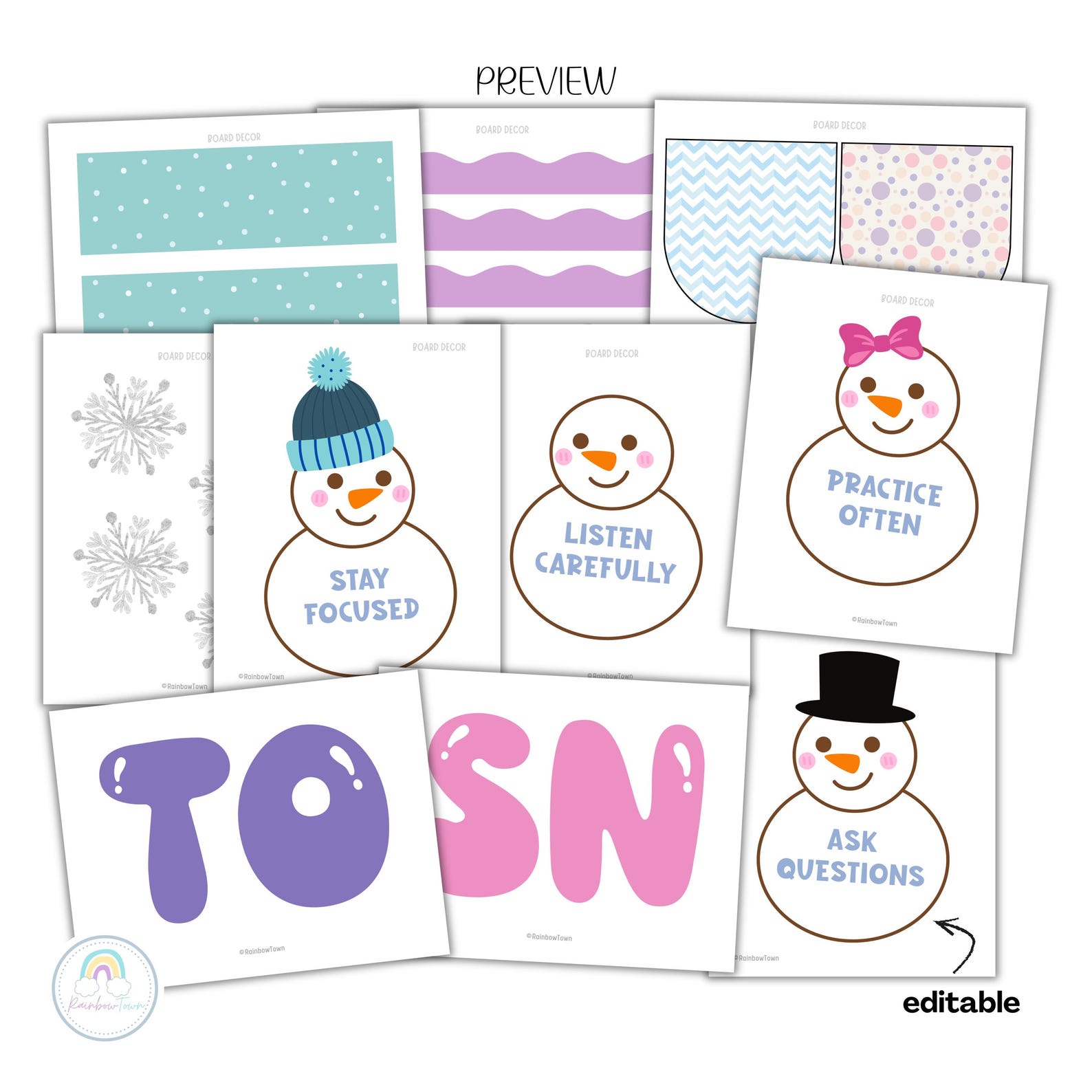 Winter Bulletin Board Kit Snowman Classroom Door Decor Printable ...