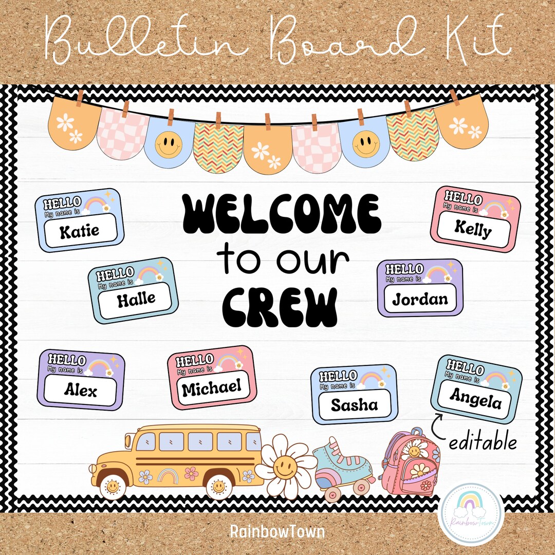 Groovy Welcome Back to School Bulletin Board Kit Printable & Editable ...