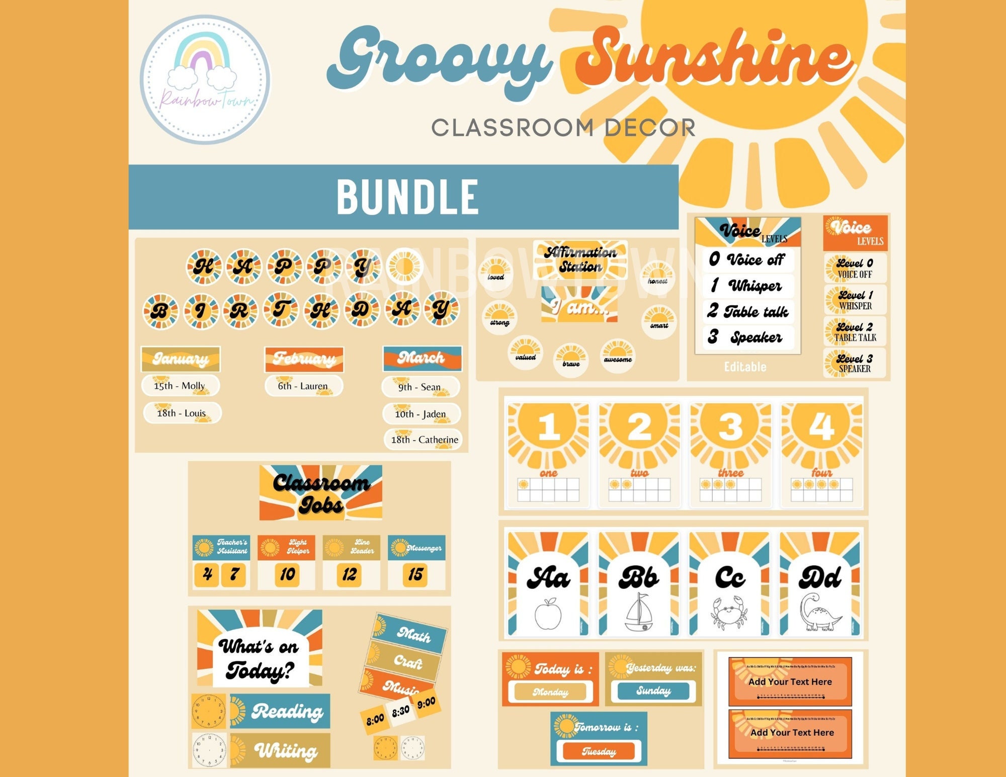 Groovy Sunshine Classroom Decor Bundle BOHO SUN Classroom Themed ...