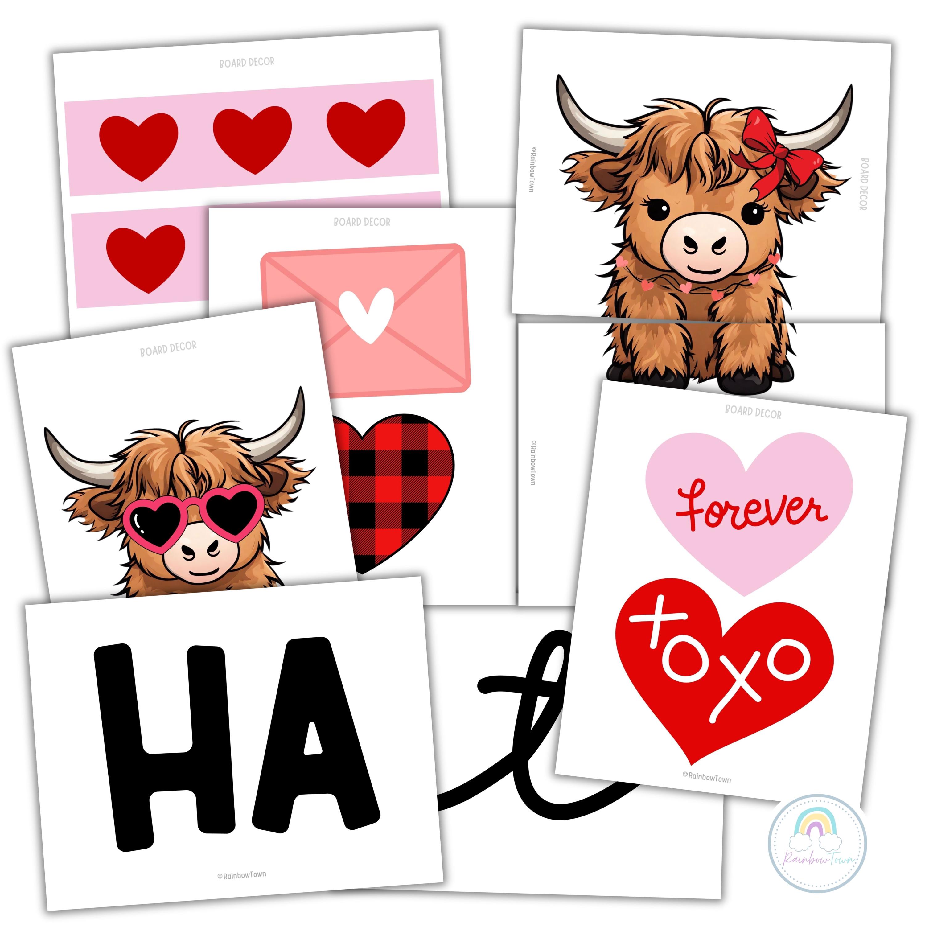 Valentine's Day Bulletin Board Kit Highland Cow Theme Classroom Decor ...