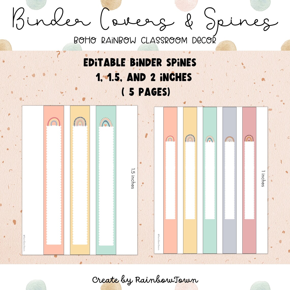 BOHO Rainbow Editable Binder Covers and Spines BOHO Classroom - Etsy