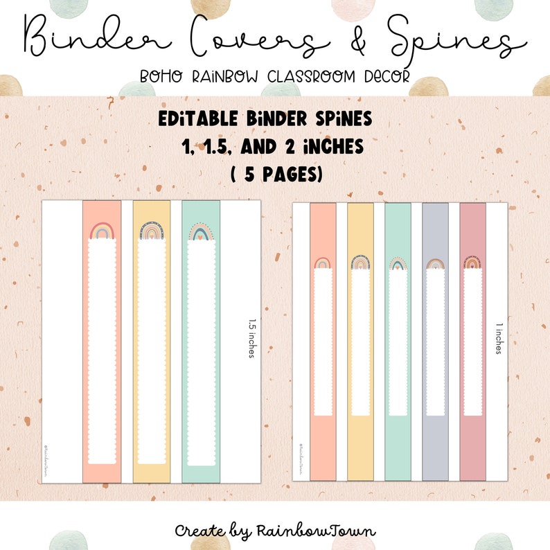 BOHO Rainbow Editable Binder Covers and Spines BOHO Classroom - Etsy