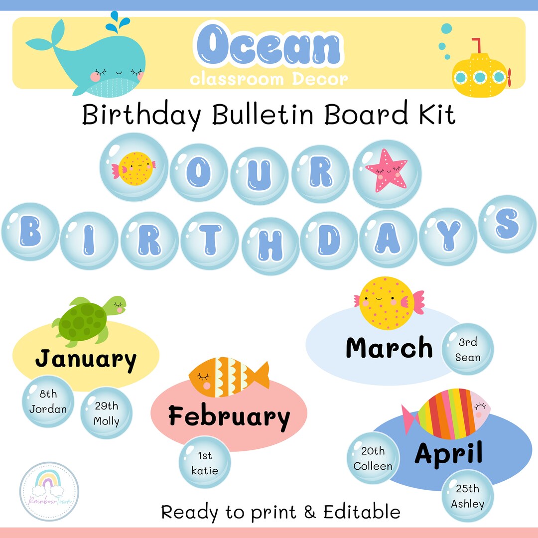 Birthday Bulletin Board Kit Under the Sea Birthday Display Editable ...