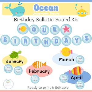Birthday Bulletin Board Kit Under the Sea Birthday Display Editable ...