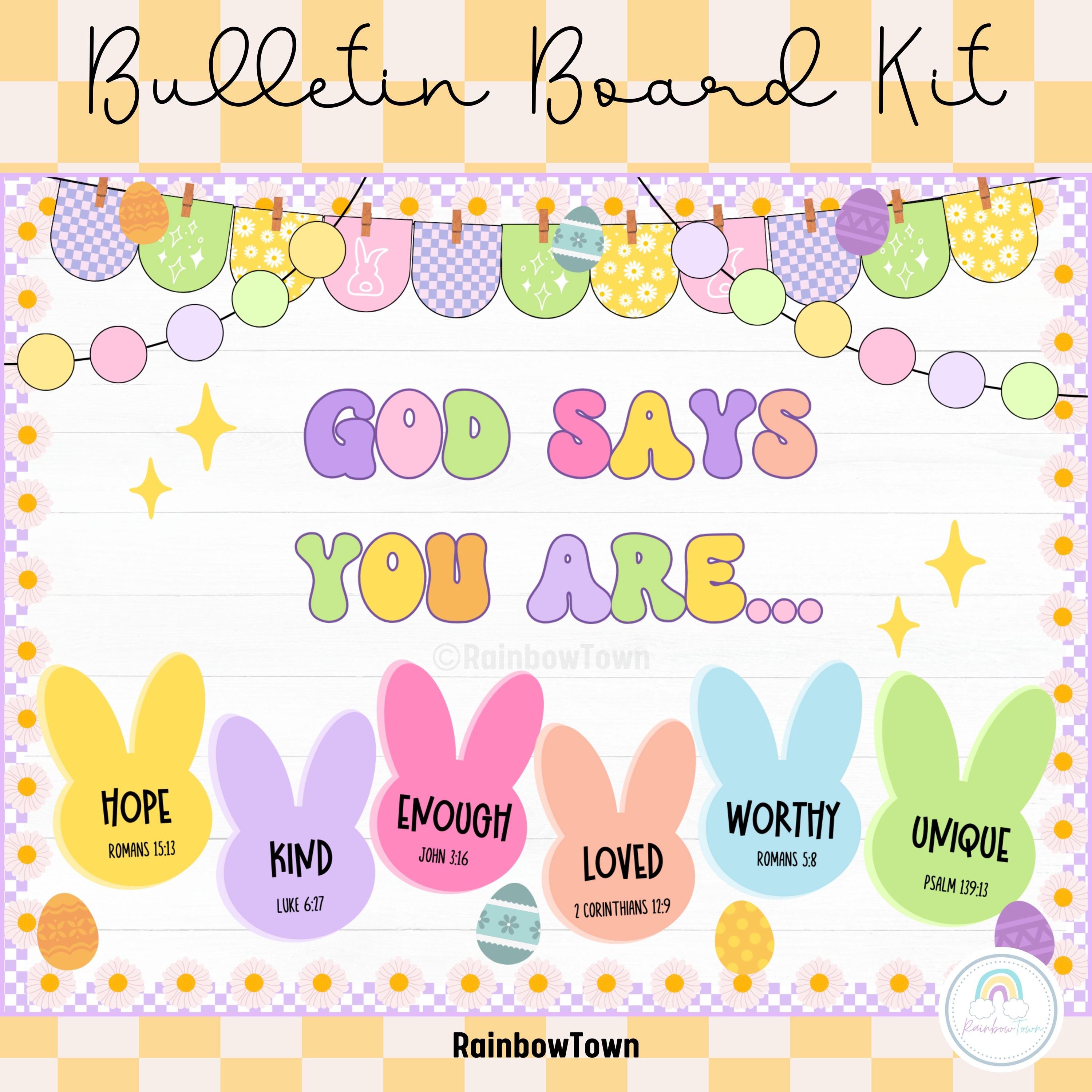 Easter Bulletin Board Kit Groovy Bunny Christian Classroom Decor ...