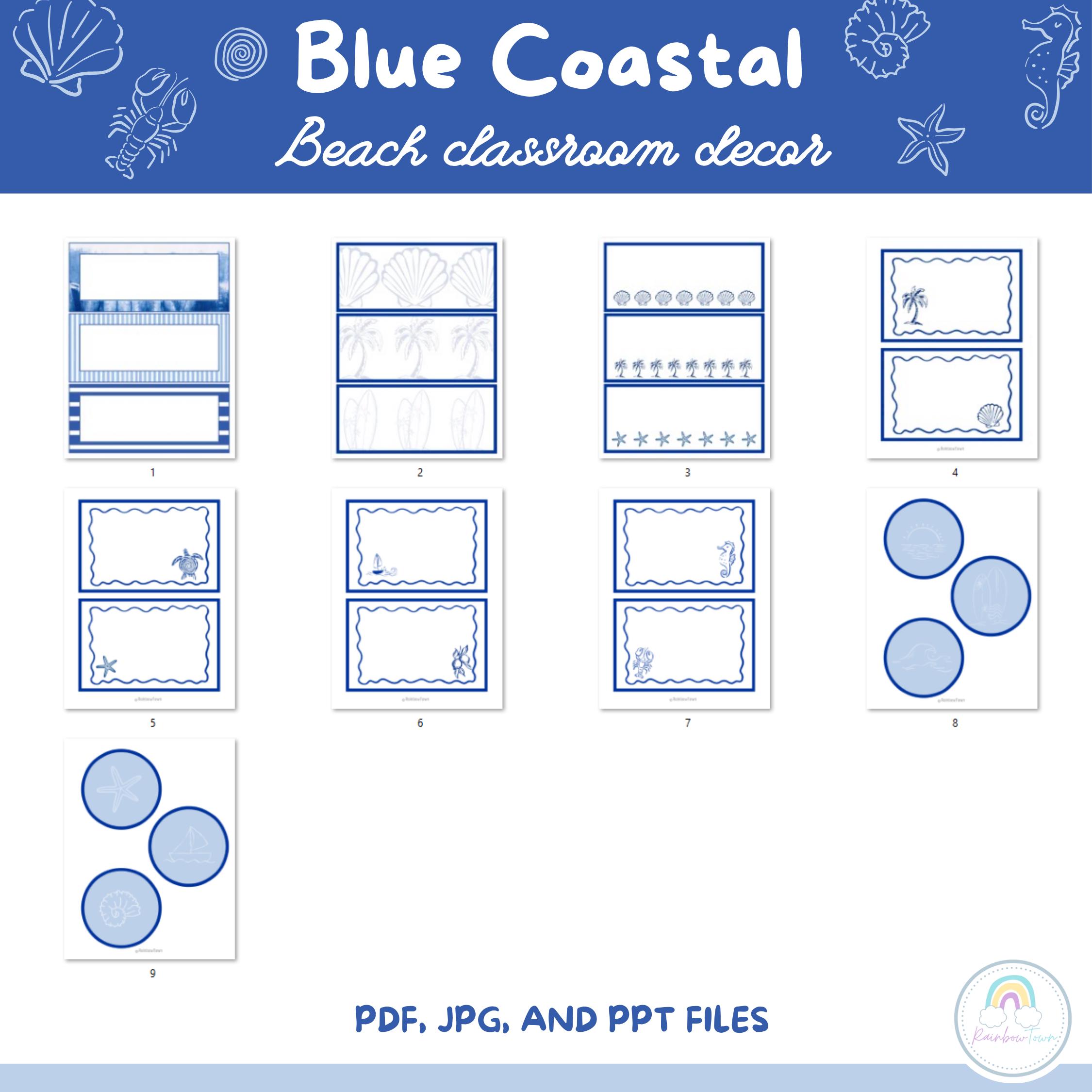 Summer Name Tags Editable Classroom Labels Blue Coastal Classroom Decor ...