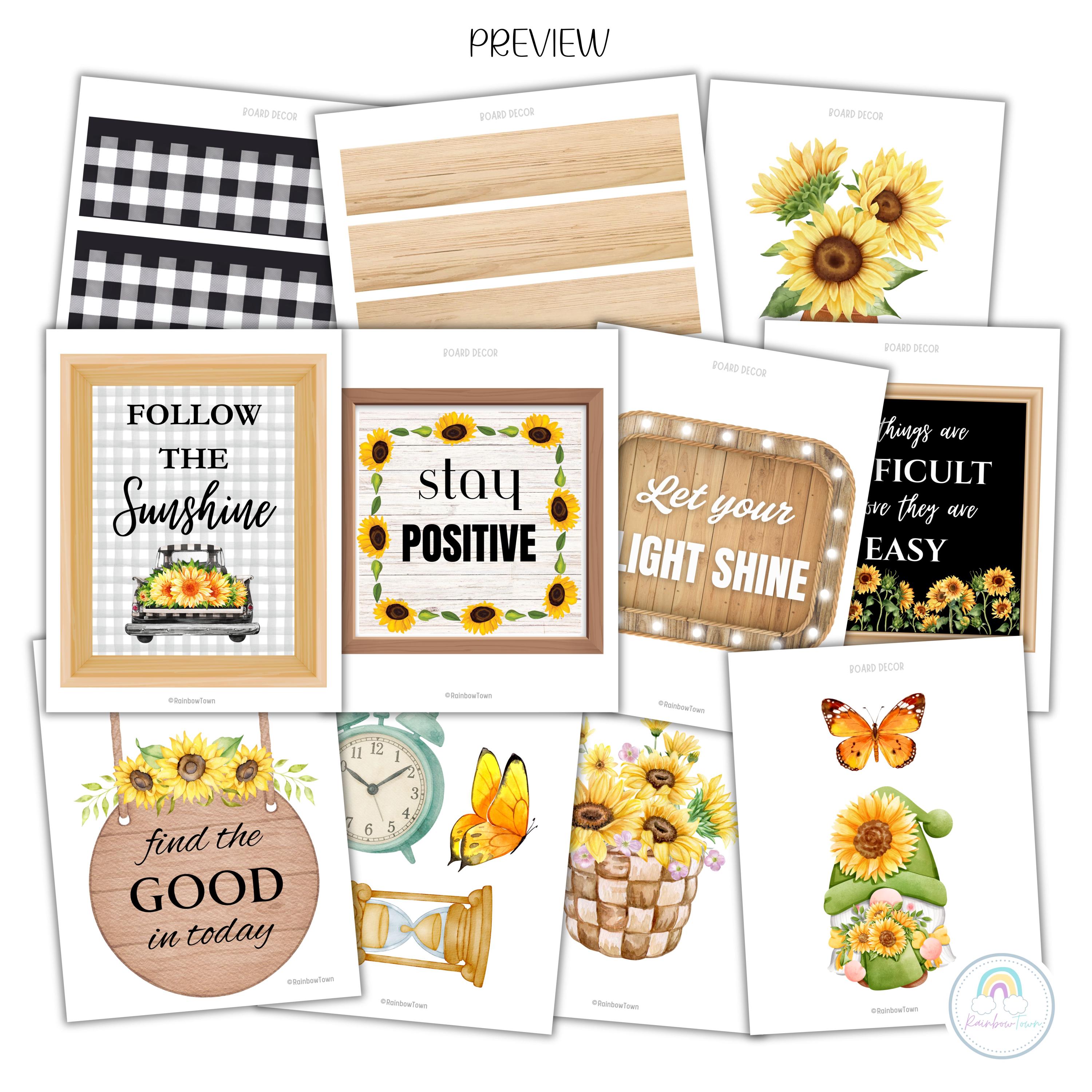 Spring Bulletin Board Kit Sunflower Farmhouse Motivation Classroom Door ...