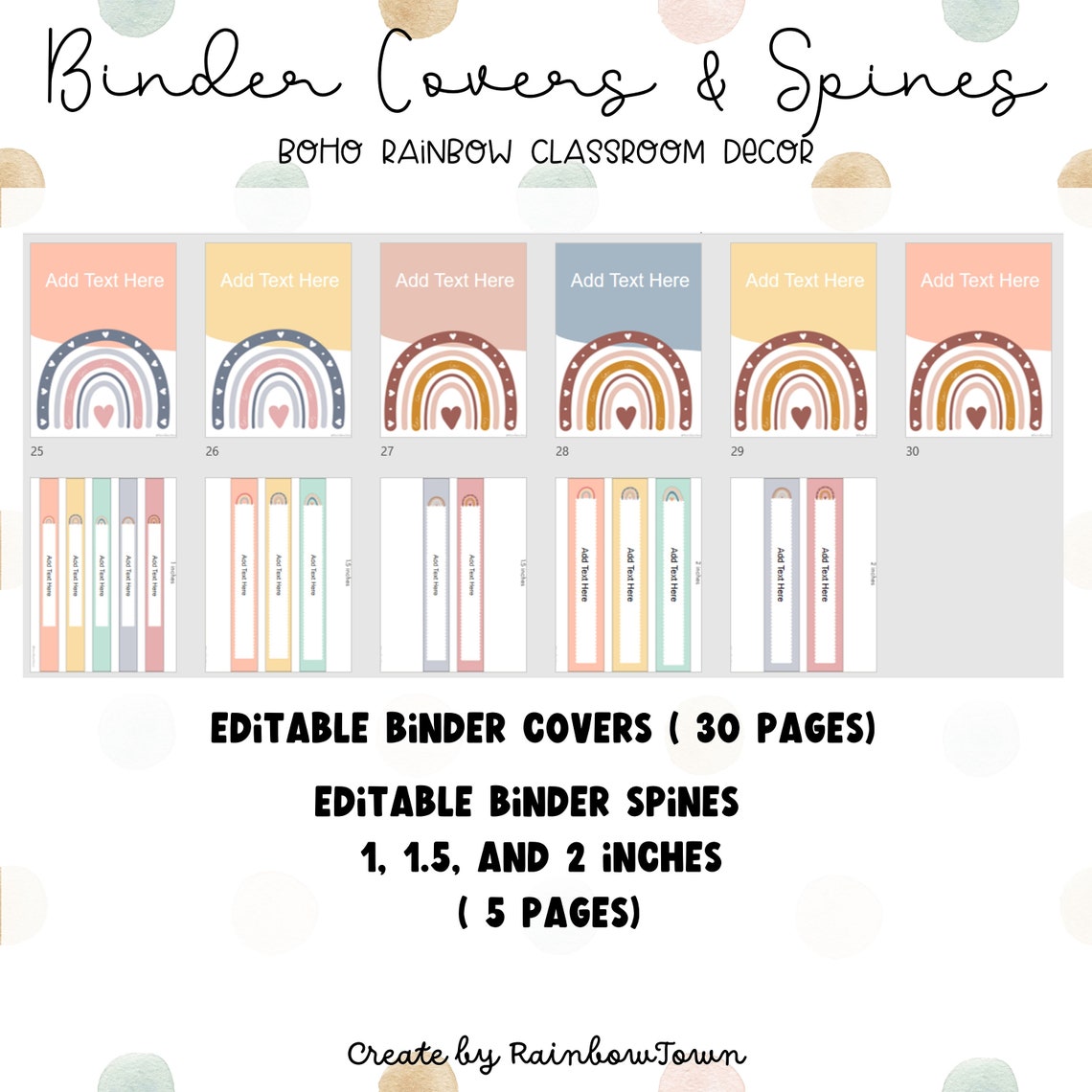 BOHO Rainbow Editable Binder Covers and Spines BOHO Classroom Decor - Etsy
