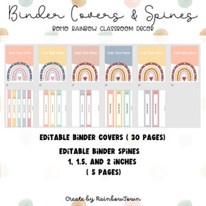 BOHO Rainbow Editable Binder Covers and Spines BOHO Classroom Decor - Etsy