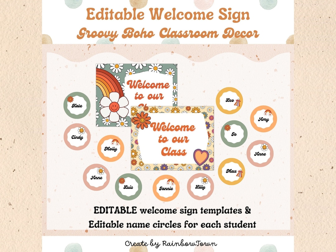 Welcome Sign Display Back to School Bulletin Board Groovy Boho ...