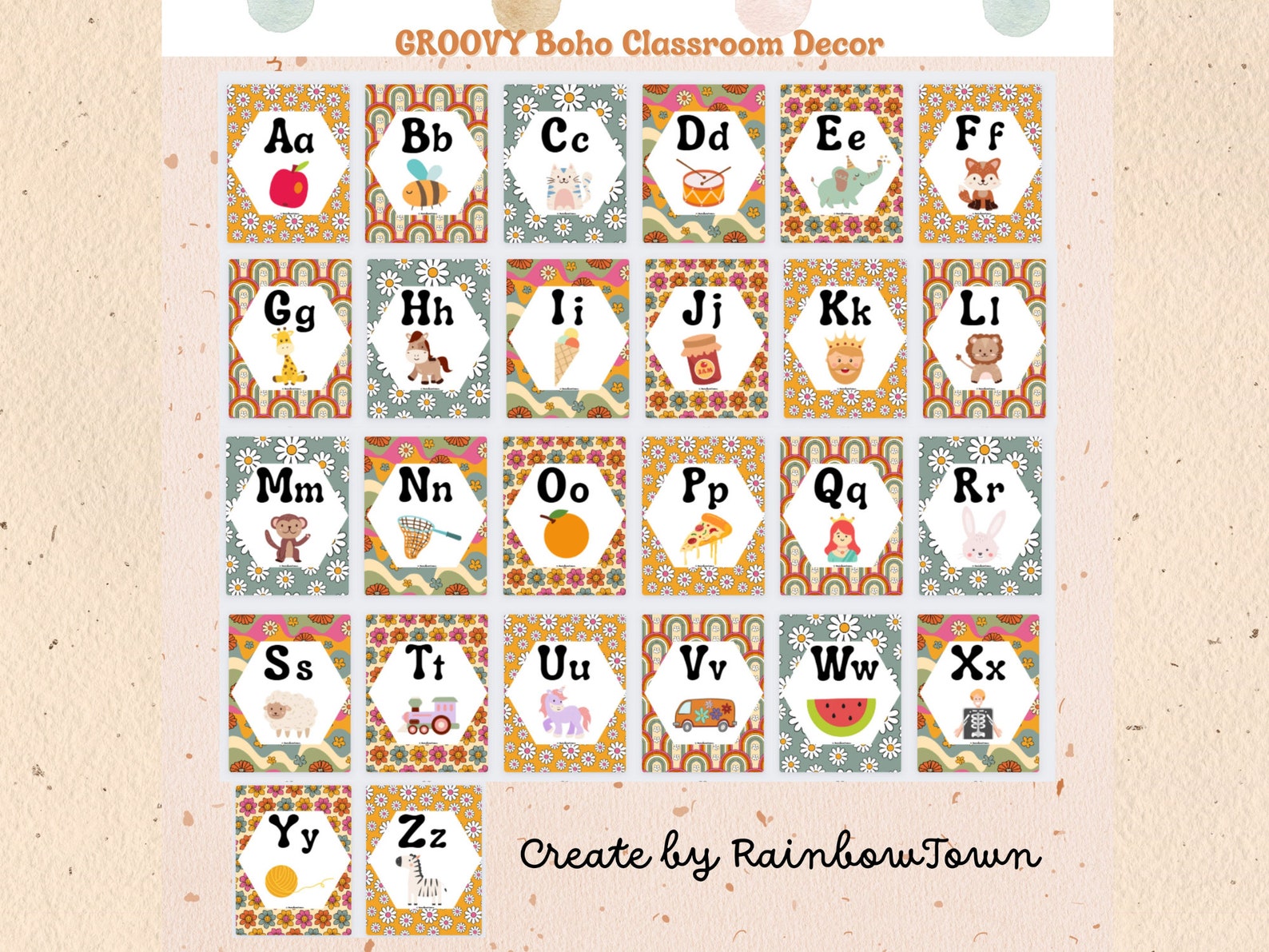GROOVY BOHO Alphabet Posters BOHO Classroom Decor Editble - Etsy