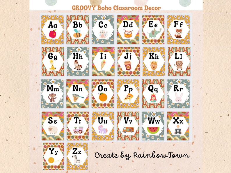 GROOVY BOHO Alphabet Posters BOHO Classroom Decor Editble - Etsy